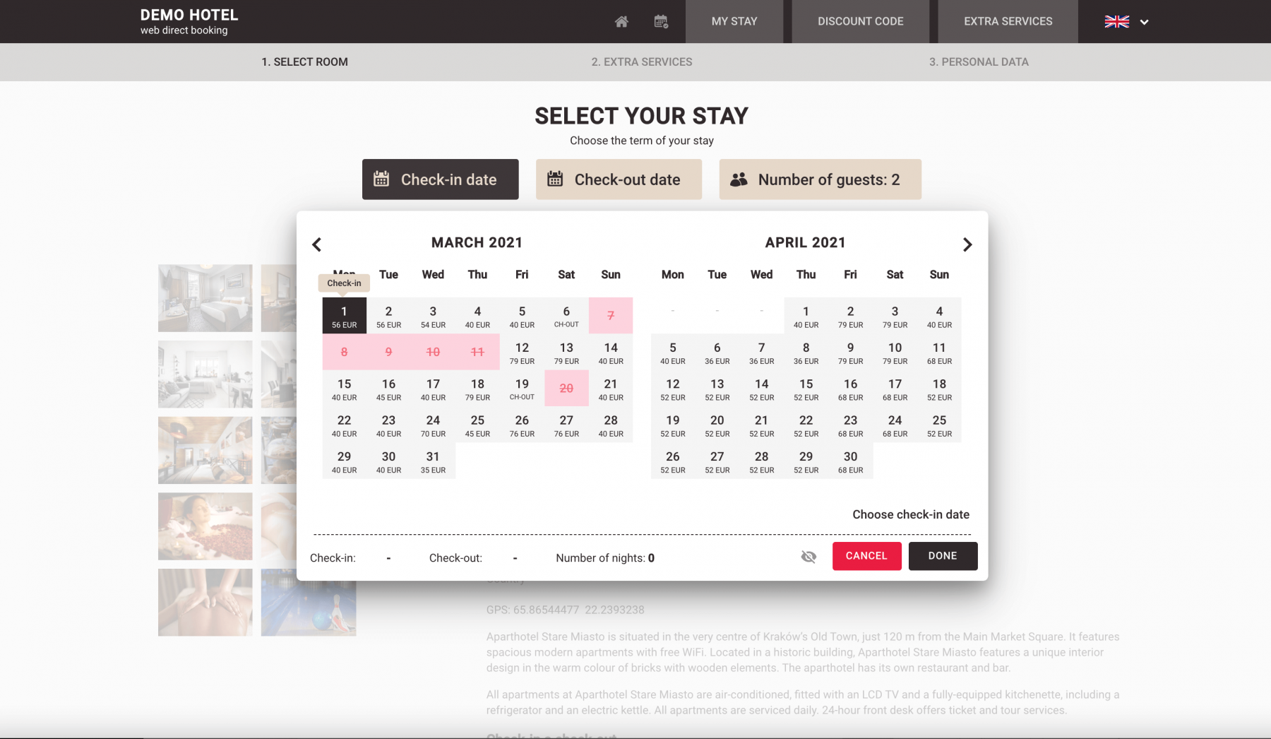 Room availability and flexi rates in web booking calendar - Ellipse ...
